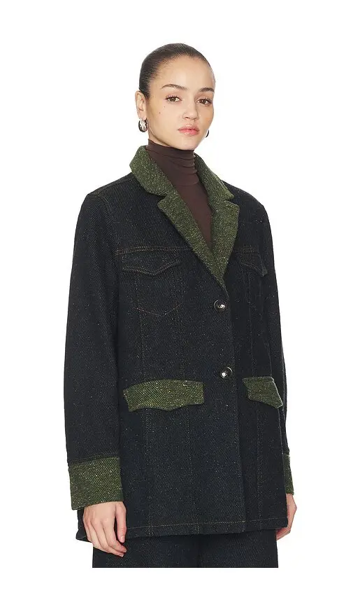 GANNI Melange Twill Denim Oversized Blazer