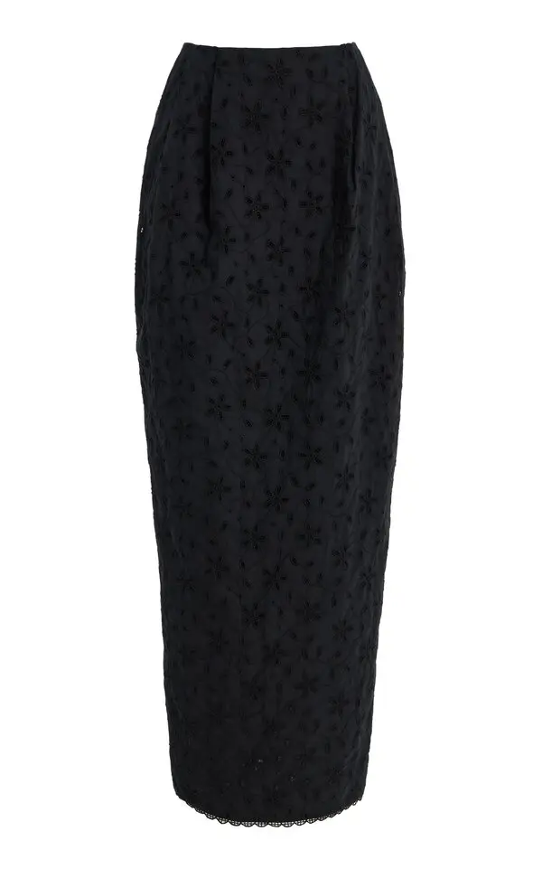 Posse Salma Eyelet Cotton Maxi Skirt - Black