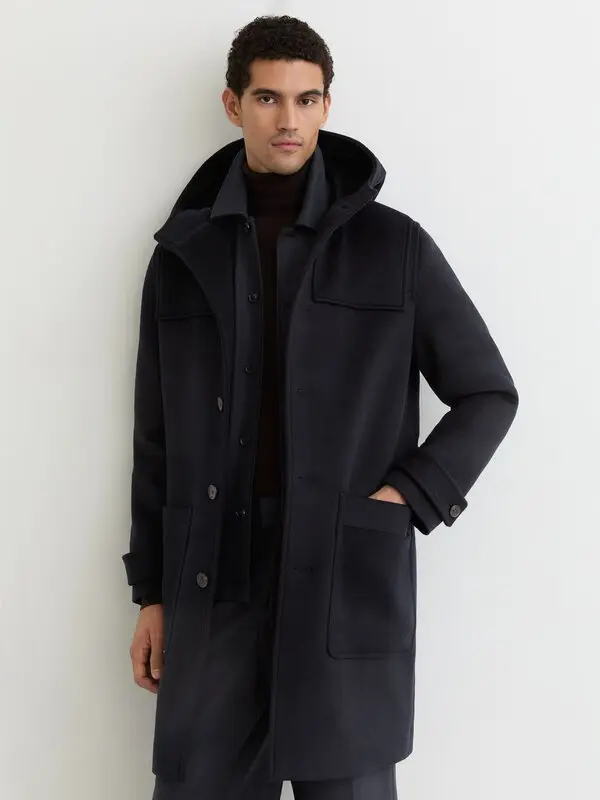 REISS Wool-blend Hooded Duffle Coat