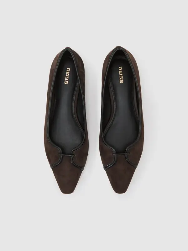 REISS Evelyn Suede Ballerina Shoes - Chocolate