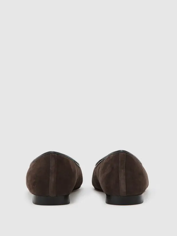 REISS Evelyn Suede Ballerina Shoes - Chocolate