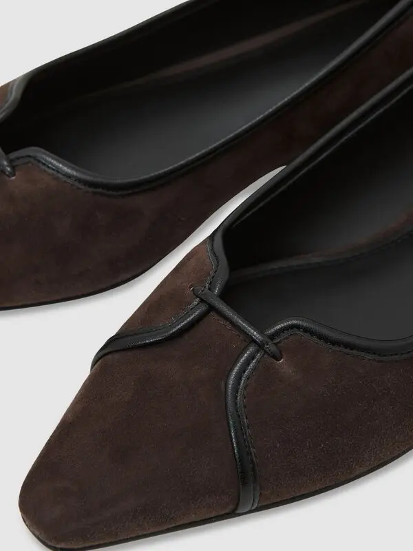 REISS Evelyn Suede Ballerina Shoes - Chocolate