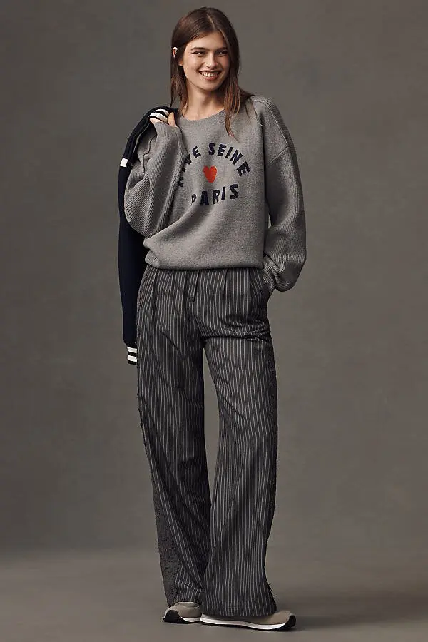 Maeve Graphic Ribbed-hem Pullover Sweater - Grey Pattern