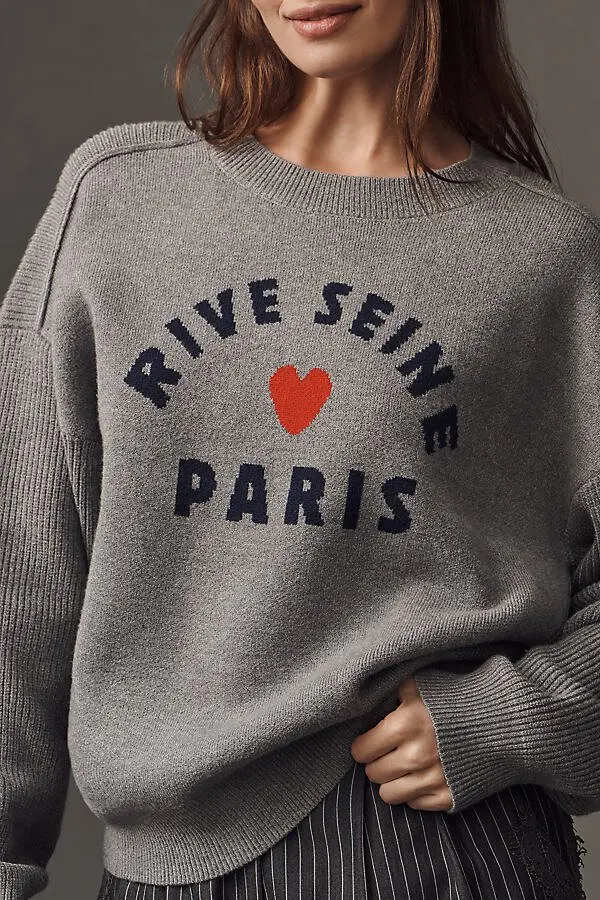 Maeve Graphic Ribbed-hem Pullover Sweater - Grey Pattern