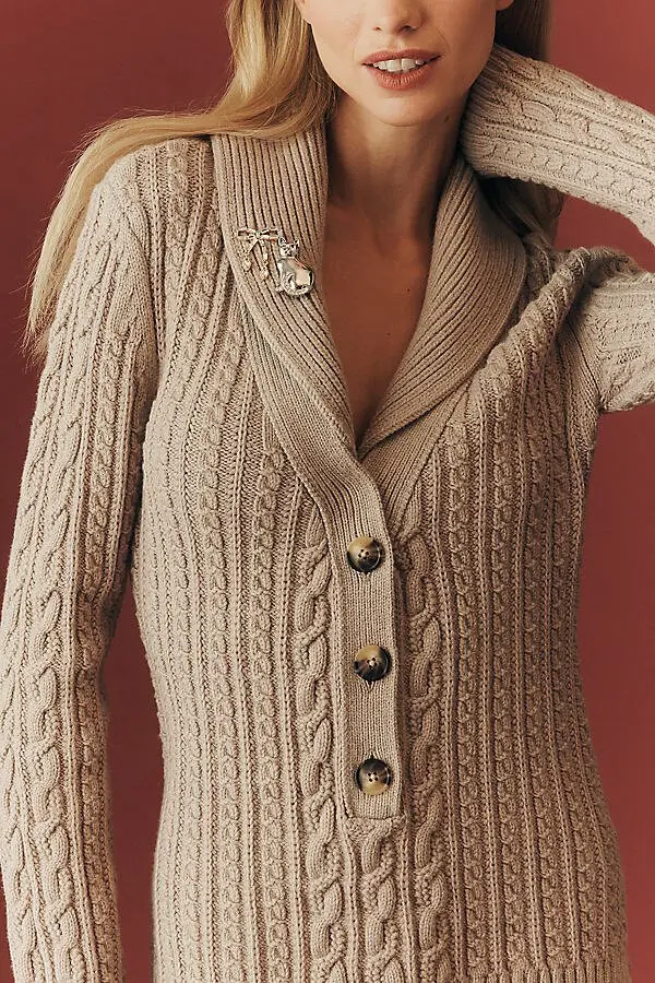 Maeve Shawl-collar Cable-knit Henley Sweater