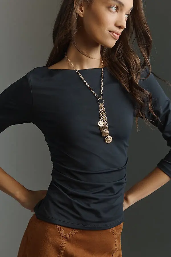 Anthropologie Scooped-back Long-sleeve Top - Black Onyx
