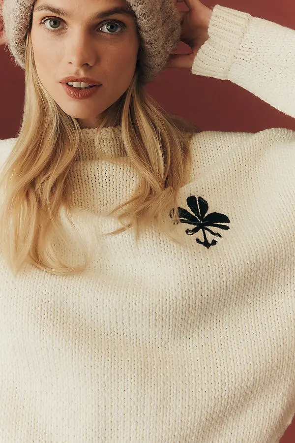 Maeve Embroidered Turtleneck Sweater - Ivory