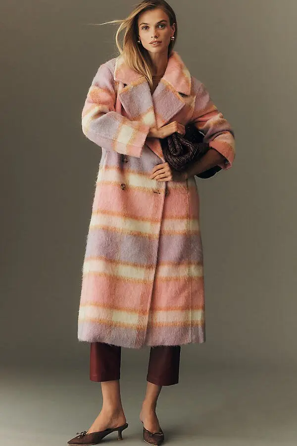 Maeve Plaid Wool Blend Long Coat