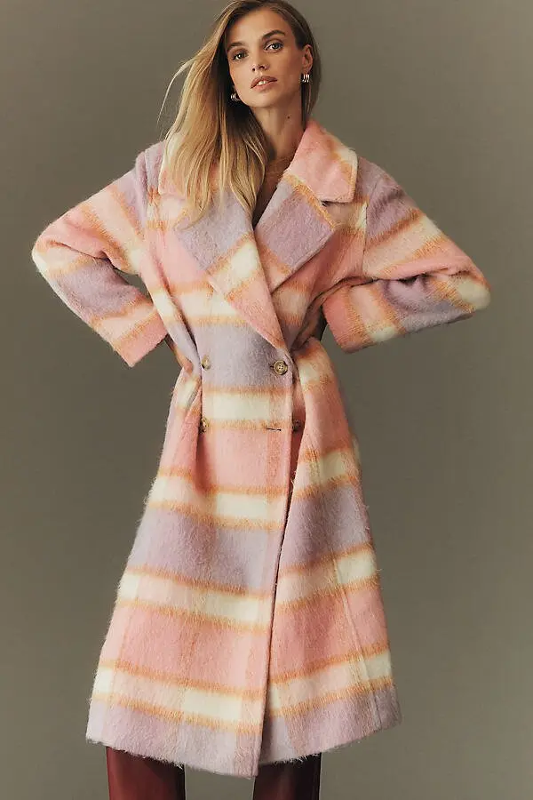 Maeve Plaid Wool Blend Long Coat