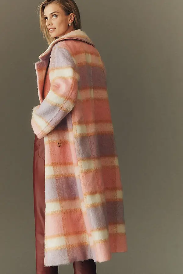 Maeve Plaid Wool Blend Long Coat