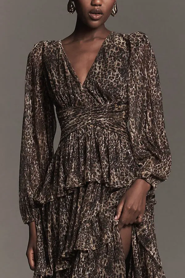 anora maxi dress in copper & black ditsy ASTR the Label Anora Maxi Dress in Copper & Black Ditsy