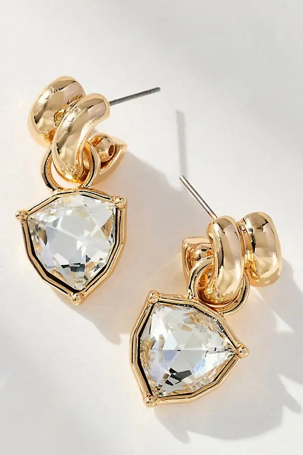 Anthropologie Double Twist Crystal Earrings - Gold