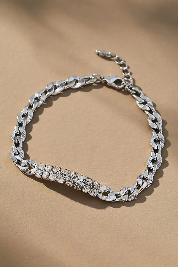 Anthropologie Crystal Chain Bracelet - Silver
