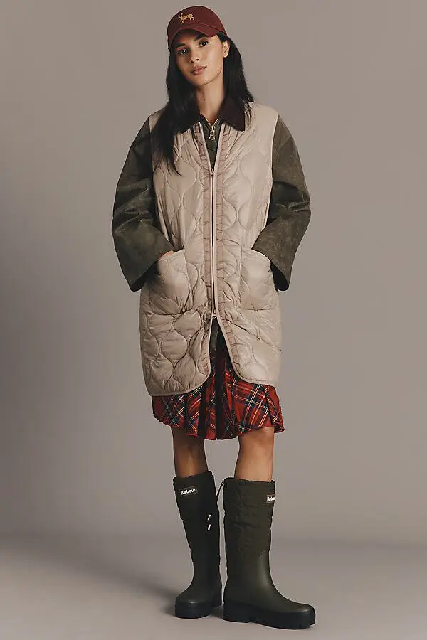 DO EVERYTHING IN LOVE Long Quilted Puffer Vest Jacket - Beige