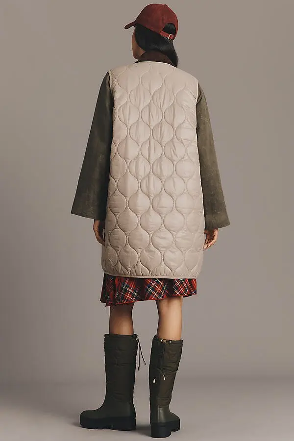 DO EVERYTHING IN LOVE Long Quilted Puffer Vest Jacket - Beige