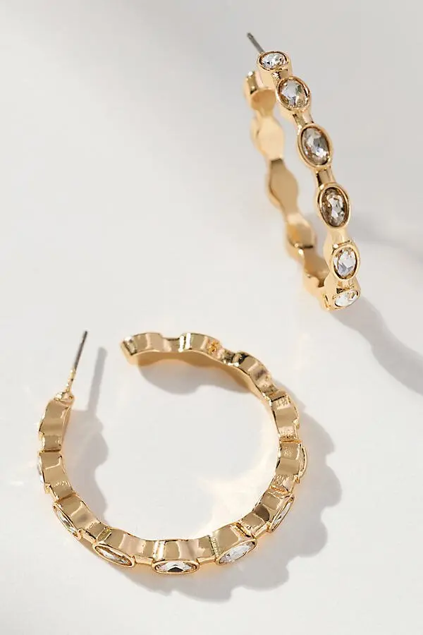 Anthropologie Wavy Crystal Hoop Earrings - Gold