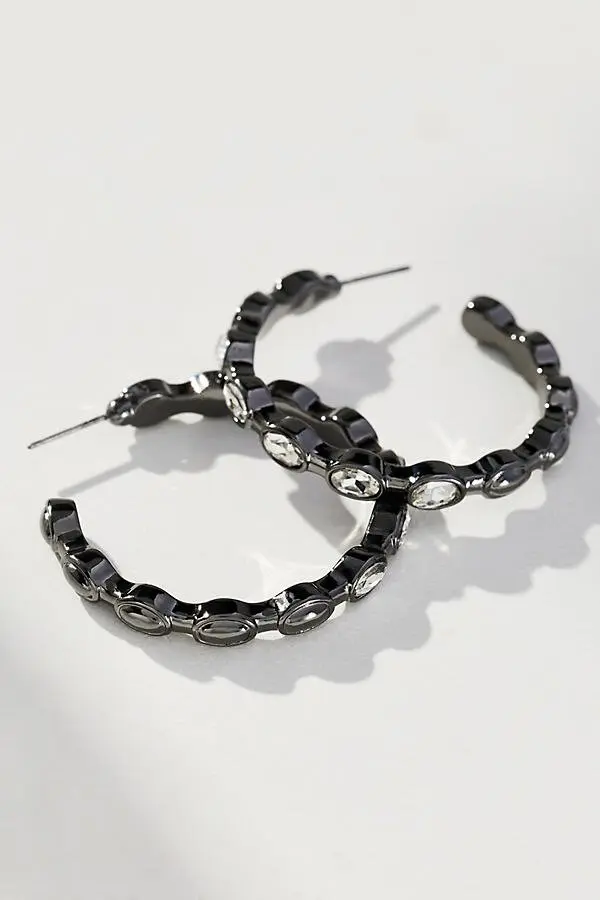 Anthropologie Wavy Crystal Hoop Earrings - Gunmetal