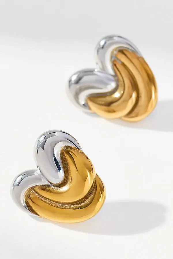 Anthropologie Mixed Metal Heart Post Earrings - Gold & Silver