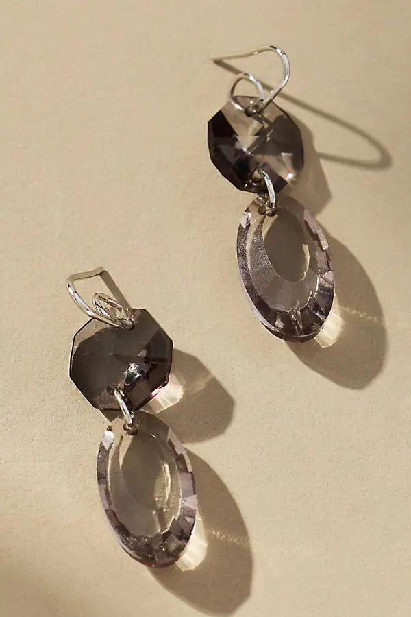 Anthropologie Crystal Drop Earrings - Dark Grey