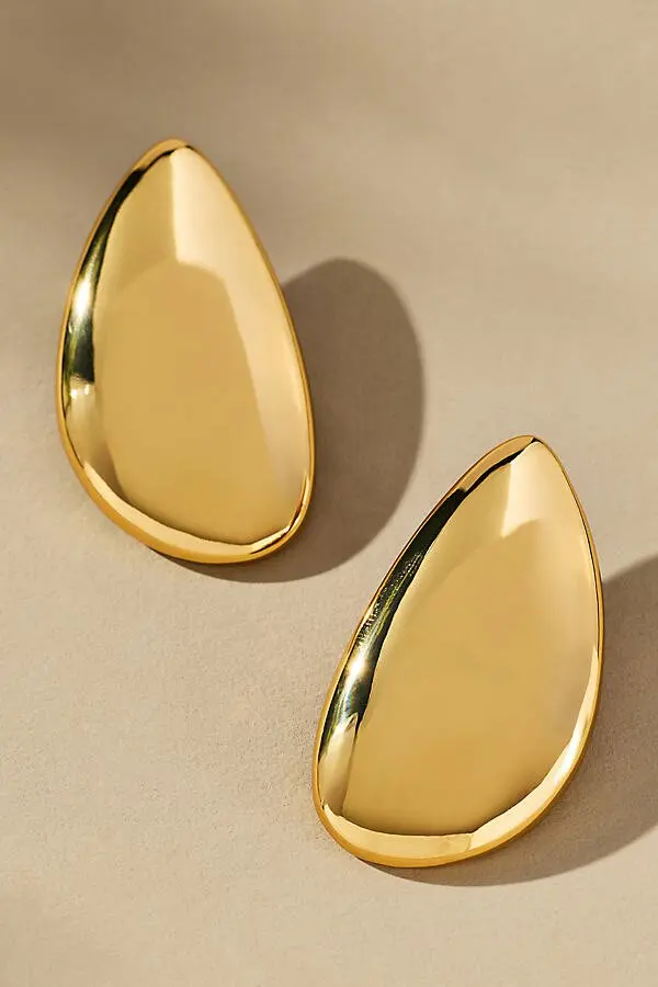 Anthropologie Sleek Shaped Oval Earrings - Gold