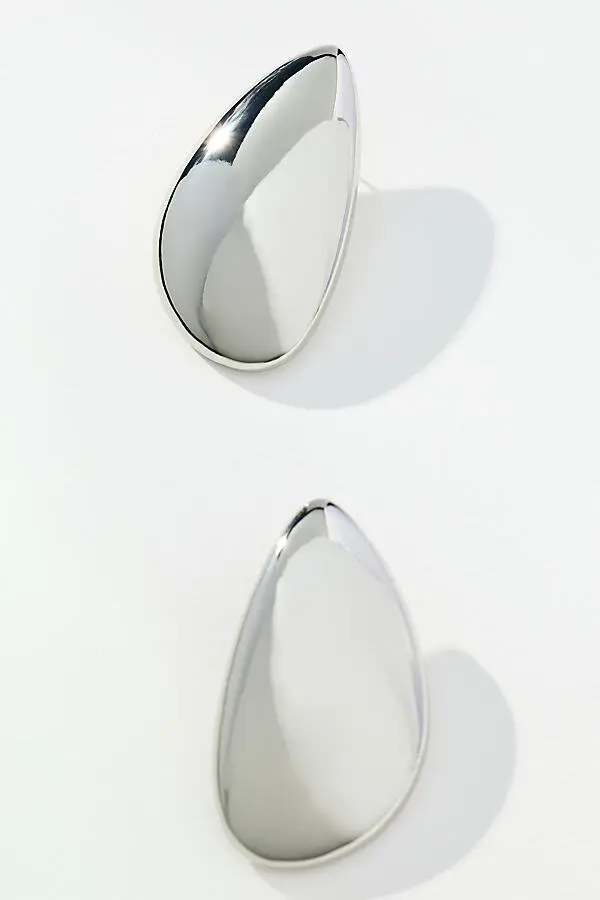 Anthropologie Sleek Shaped Oval Earrings - Silver