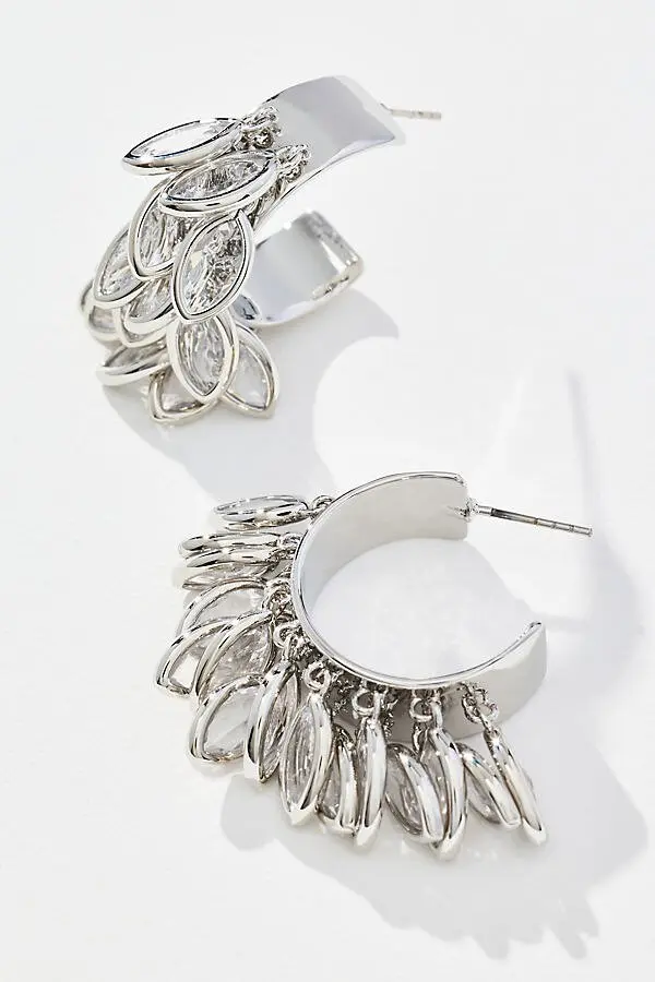 Anthropologie Layered Drop Hoop Earrings - Silver