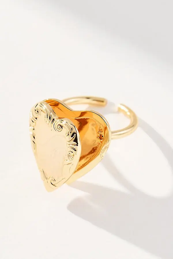 Anthropologie Embellished Heart Cocktail Ring - Gold