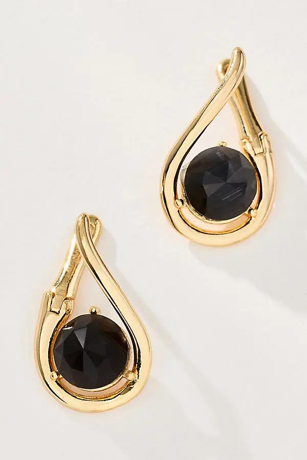 Anthropologie Looped Stone Huggie Hoop Earrings - Black