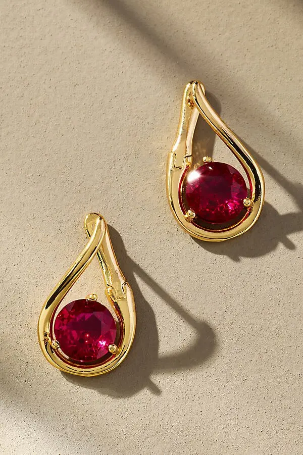 Anthropologie Looped Stone Huggie Hoop Earrings - Ruby