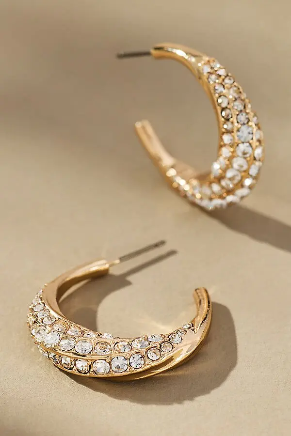 Anthropologie Crystal Column Hoop Earrings - Gold
