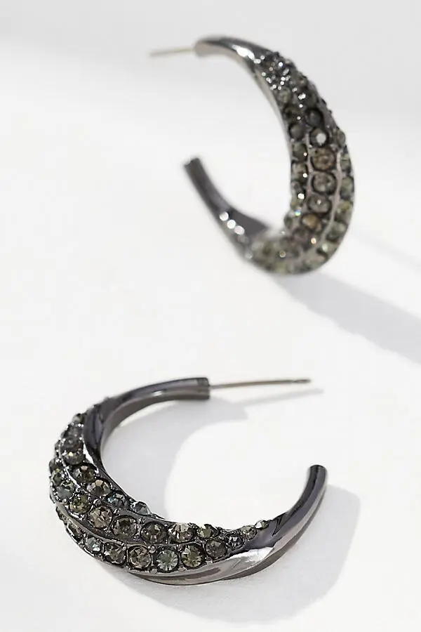 Anthropologie Crystal Column Hoop Earrings - Gunmetal
