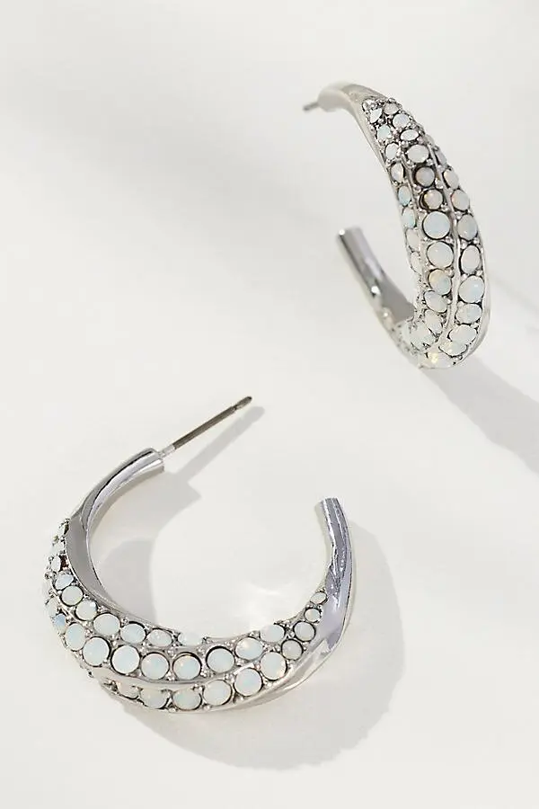 Anthropologie Crystal Column Hoop Earrings - Silver
