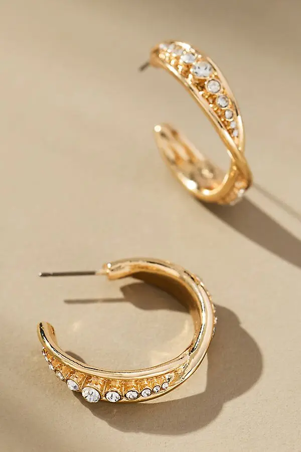 Anthropologie Crystal Column Twist Hoop Earrings - Gold