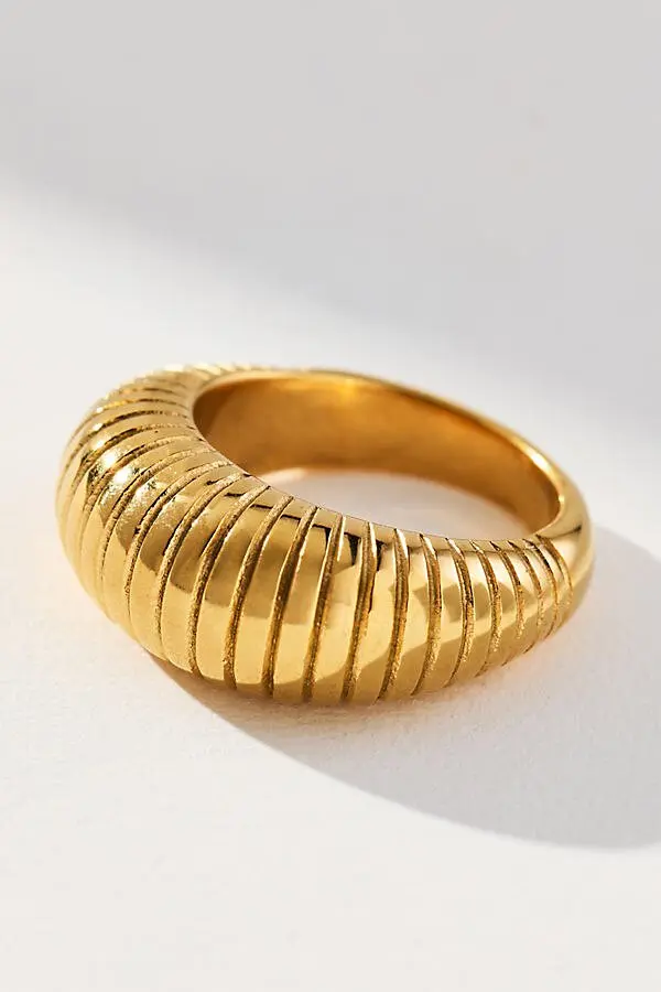Anthropologie Water-resistant Textured Band Ring - Gold