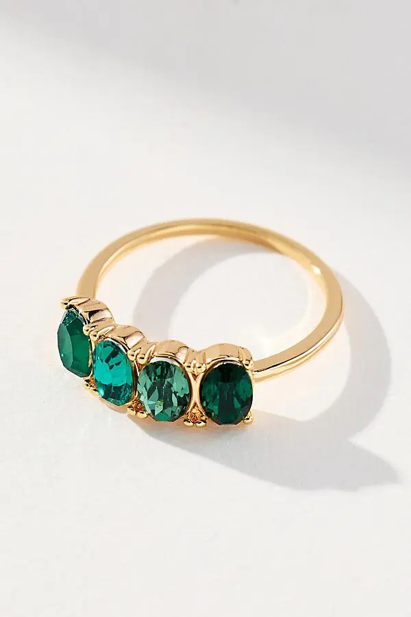 Anthropologie Crystal Band Ring - Emerald Green