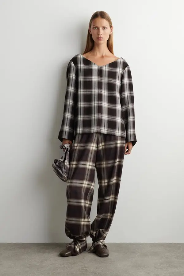 Cos Checked Barrel-leg Wool Blend Pants - Red