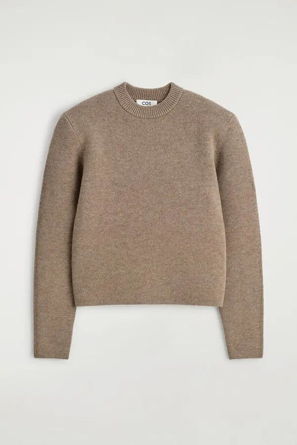 Cos Sculpted-shoulder Merino Wool Sweater - Beige