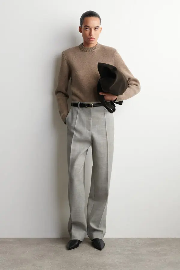 Cos Sculpted-shoulder Merino Wool Sweater - Beige