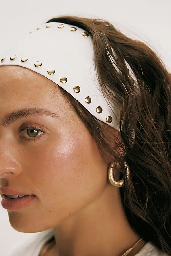 Free People Abbey Studded Headband - Ivory With Gold Studs