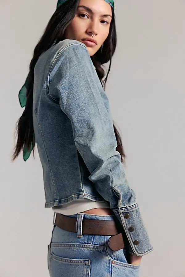 Free People We The Free Sammy Denim Zip-up Top