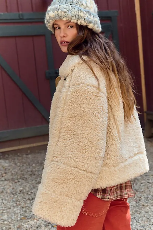 Free People Oversized Teddy Jacket - Tan