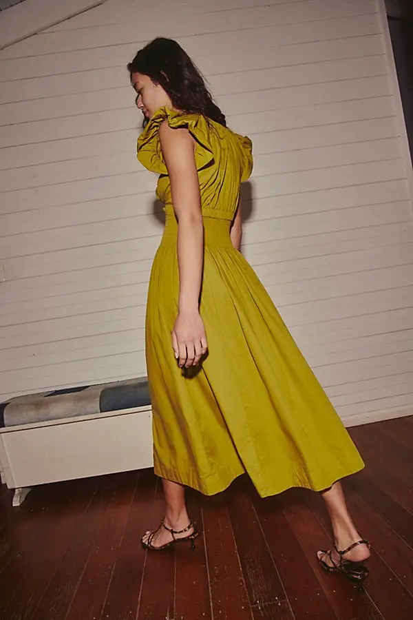 Free People Bring The Bubble Midi Dress - Avocado Oil
