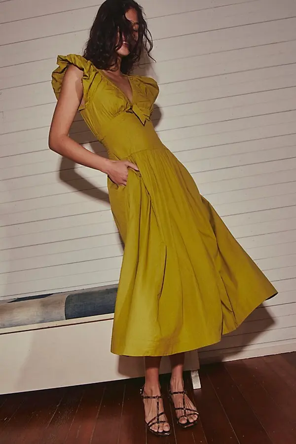 Free People Bring The Bubble Midi Dress - Avocado Oil