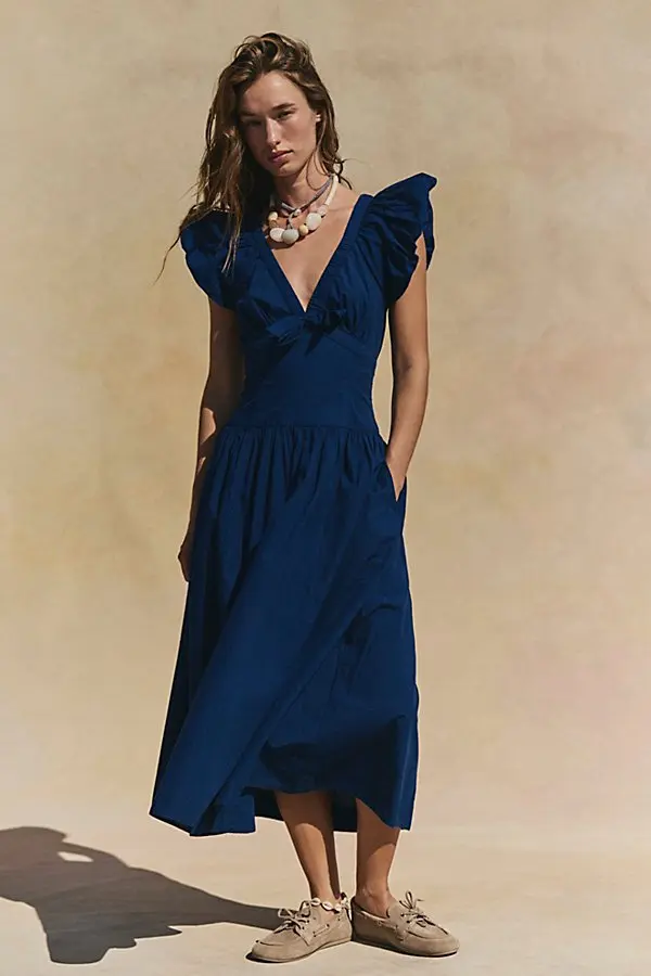 Free People Bring The Bubble Midi Dress - Poseidon