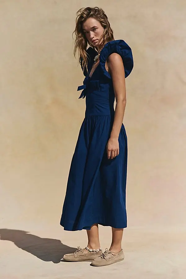 Free People Bring The Bubble Midi Dress - Poseidon