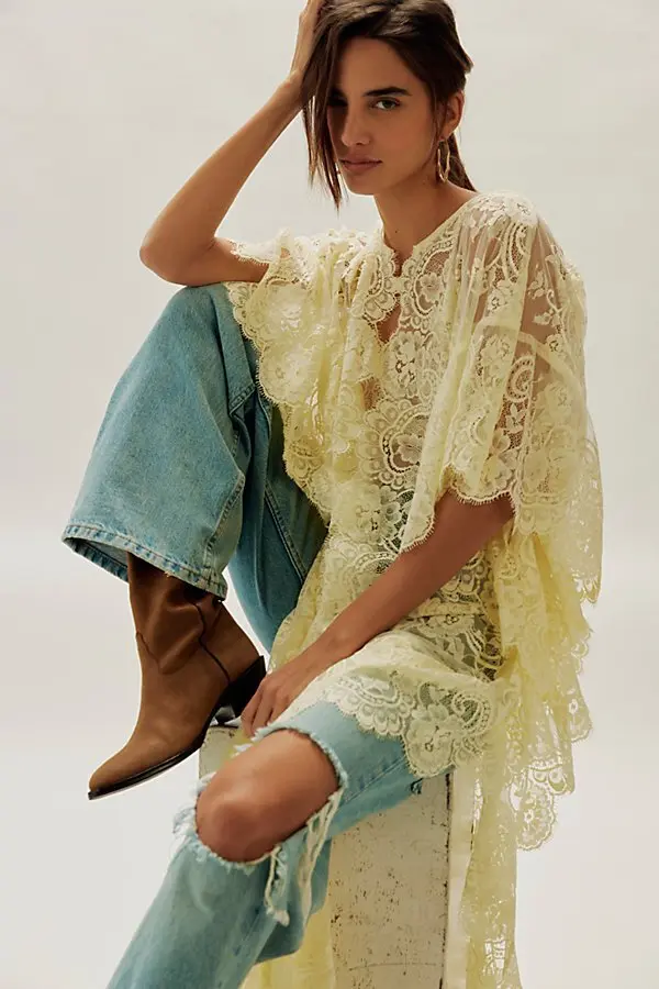 Free People Fontan Lace Kaftan - Butter Yellow