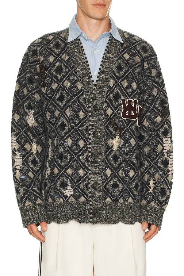 WALES BONNER Sibling Cardigan - Grey, Black, Navy, & Ivory