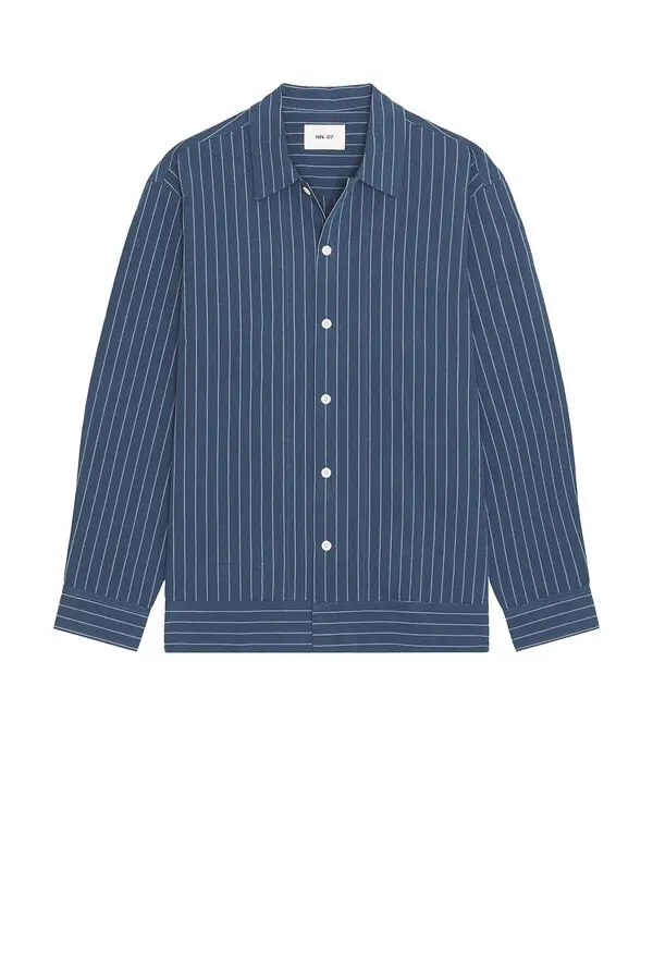 Nn07 Reed Stripe Overshirt Shacket In Blue - Blue Stripe