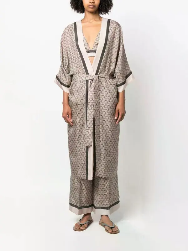 Brunello Cucinelli Geometric-print Silk Wrap Coat