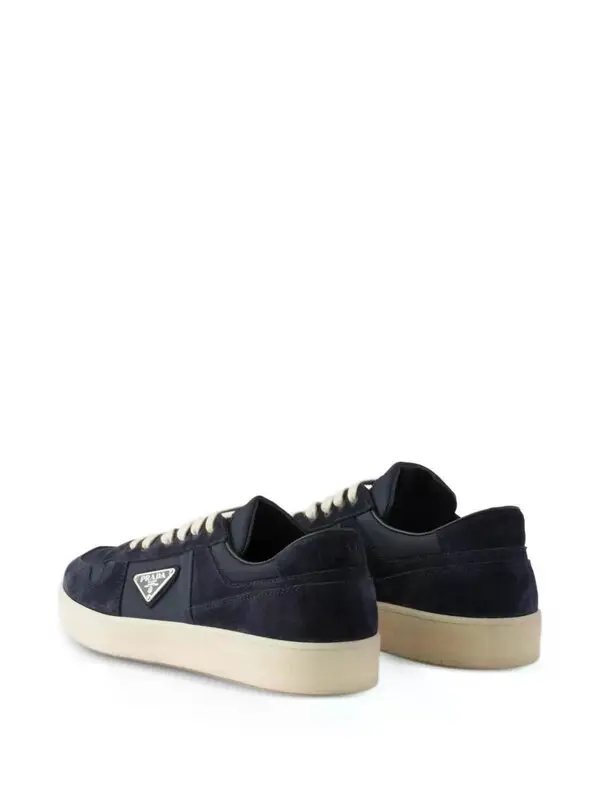 Prada Downtown Eyelets Detail Suede Sneakers - Blue